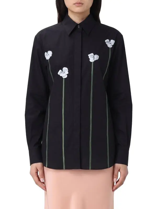 Moschino Floral Print Stretch Cotton Shirt - Black