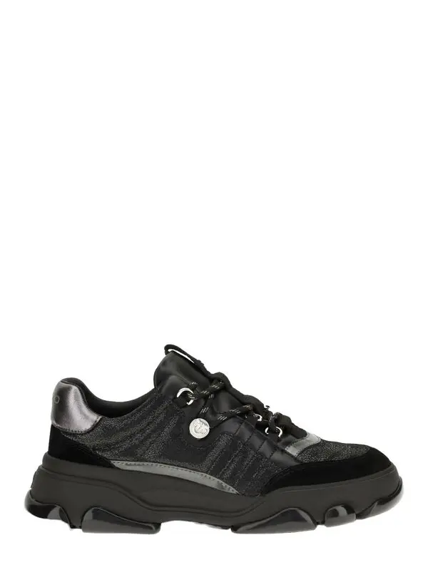 Pinko Low Top Leather And Suede Sneakers With Love Birds Metal Logo - Black