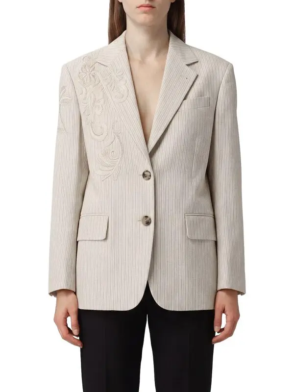 Dries Van Noten Striped Embroidered Single-breasted Cotton-blend Blazer - Ecru