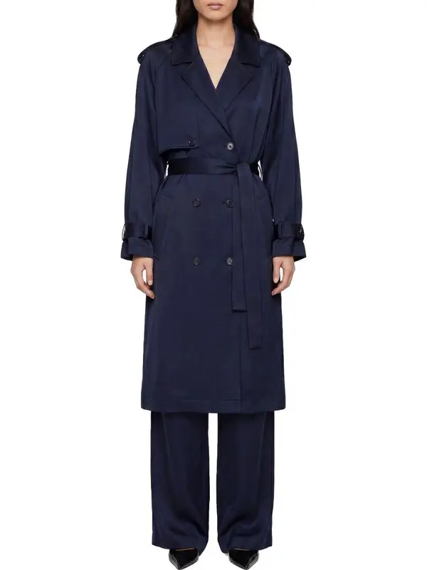 ANINE BING Long Viscose Trench Coat - Navy