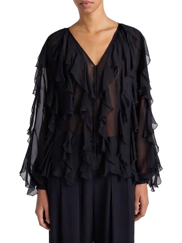 Momoni Silk Blend Ruffled Blouse - Black