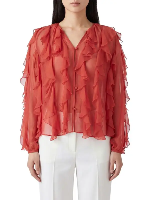 Momoni Silk Blend Ruffled Blouse - Red