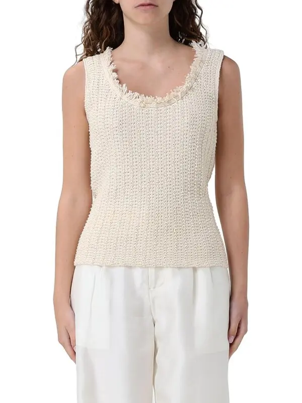 Emporio Armani Sleeveless Top With Frayed Neckline - Ivory