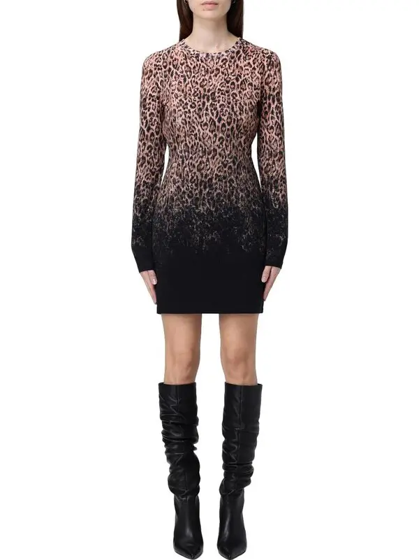 Just Cavalli Leopard Print Long Sleeve Dress - Beige
