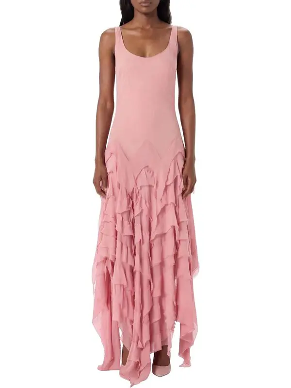 Blumarine Asymmetrical Ruffled Georgette Dress - Pink