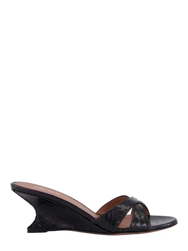Paris Texas Nina Python-print Leather Wedge Mule Sandals - Black