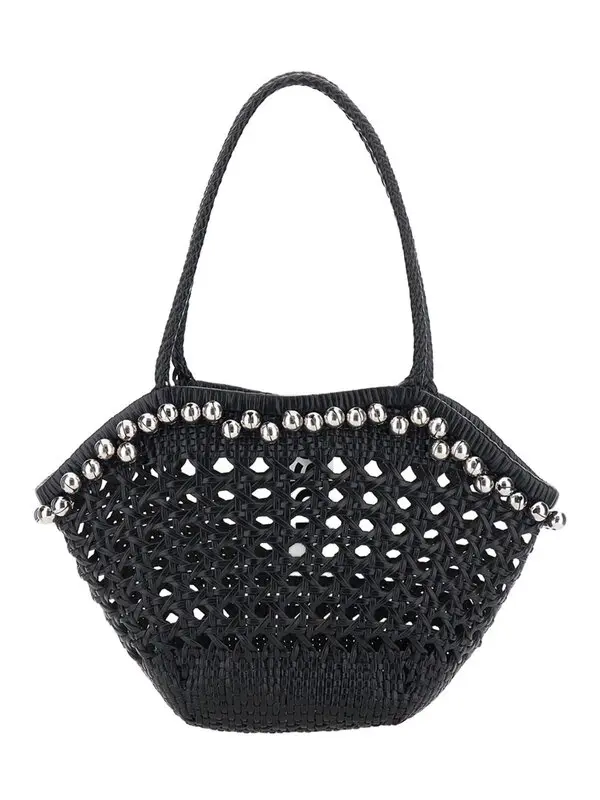 OSOI Woven Shoulder Bag With Silver Tone Embellishments - Black