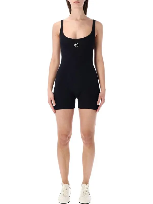 MARINE SERRE Stretch Cotton Blend Jumpsuit - Black