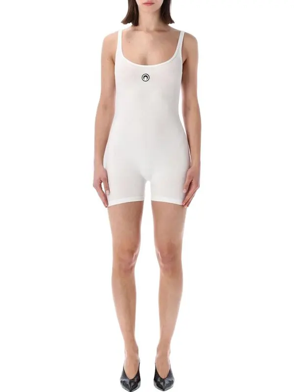 MARINE SERRE Stretch Cotton Blend Jumpsuit - White