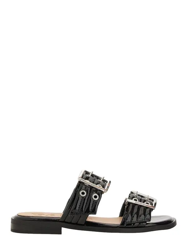 GANNI Low-heeled Double Strap Sandals With Buckles - Black