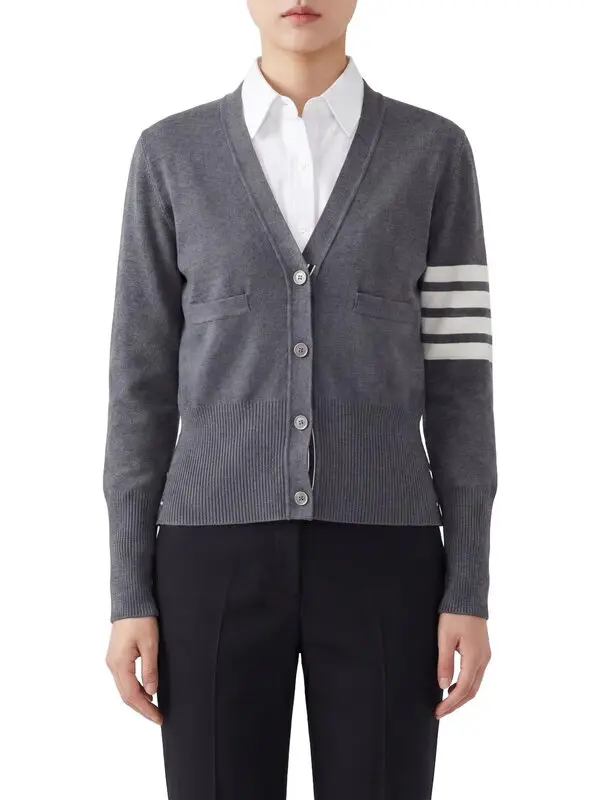 Thom Browne V-neck Wool Cardigan With 4-bar Detail - Grey