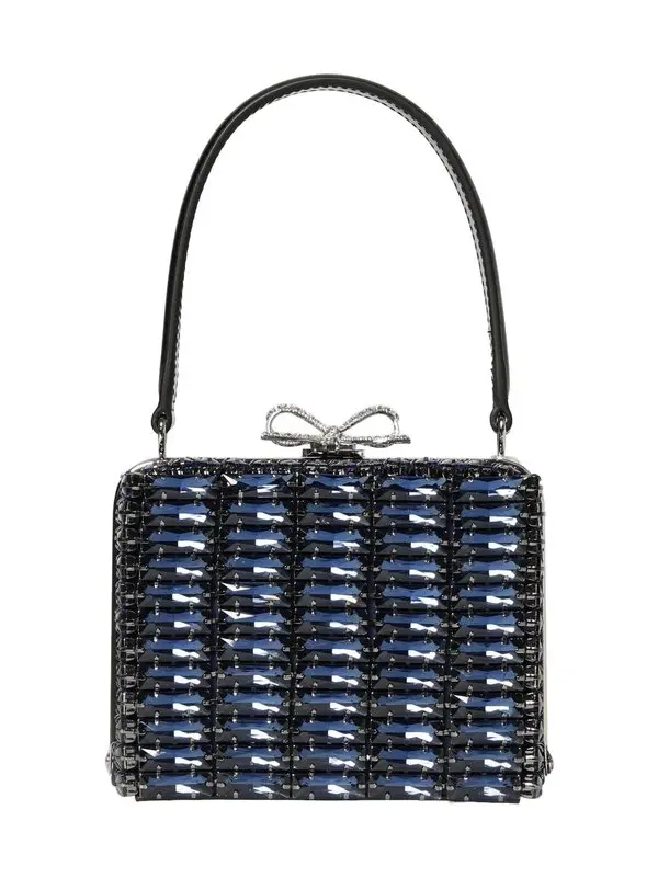 SELF-PORTRAIT Embellished Mini Bag With Rhinestone Bow Detail - Blue