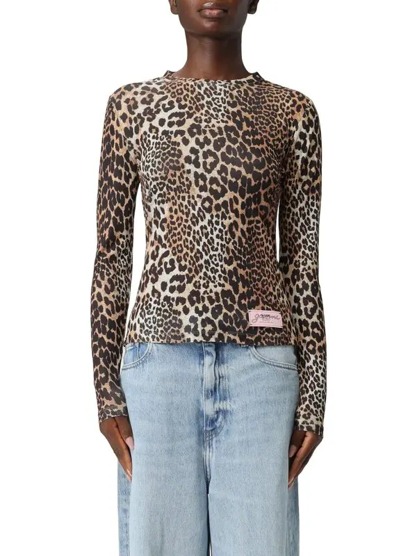 GANNI Leopard Print Long Sleeve T-shirt - Brown