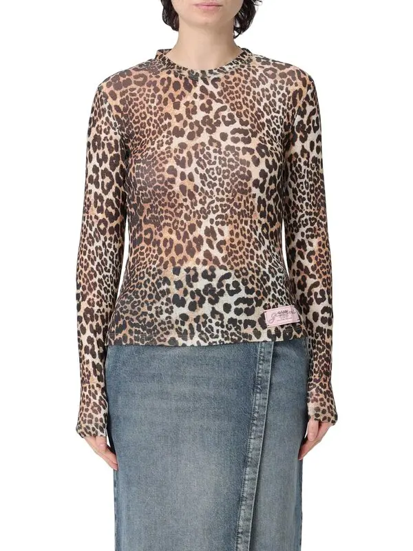 GANNI Leopard Print Long Sleeve T-shirt - Multicolor