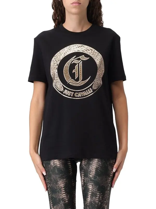 Just Cavalli T-shirt With Embellished Logo - Black