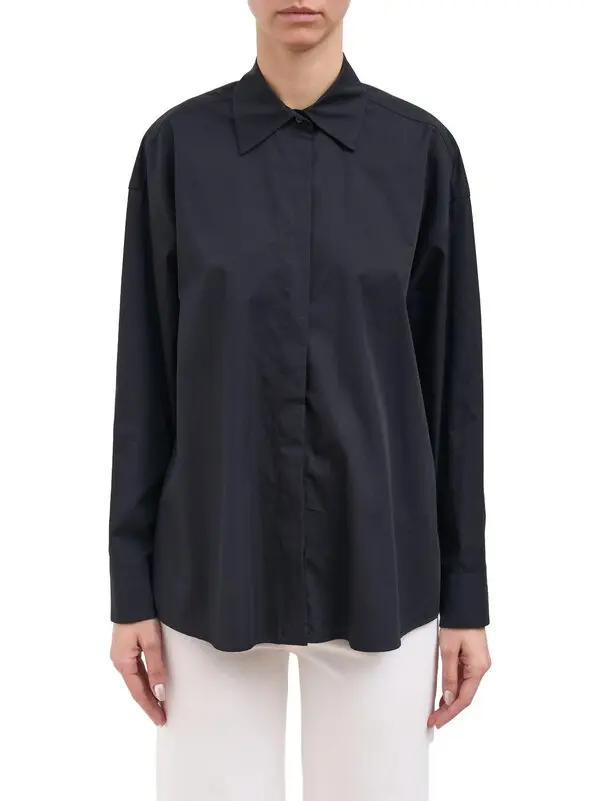 DONDUP Cotton Shirt With Classic Collar And Curved Hem - Black