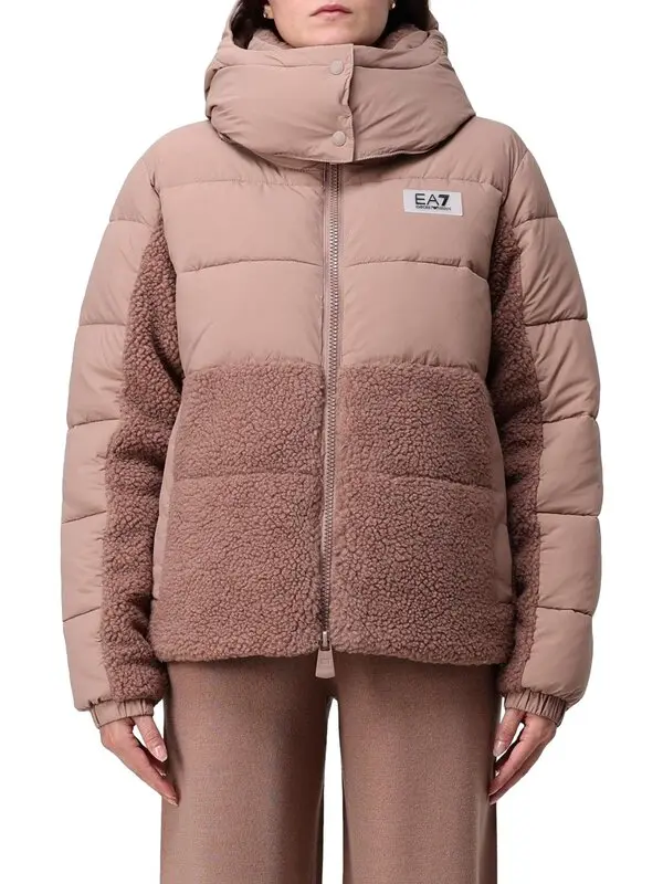 EA7 Puffer Jacket With Teddy Fleece Inserts - Pink