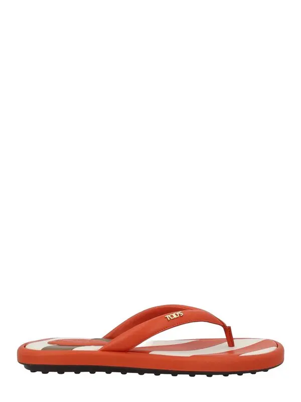 TOD'S Leather Thong Sandals With Metal Logo - Orange