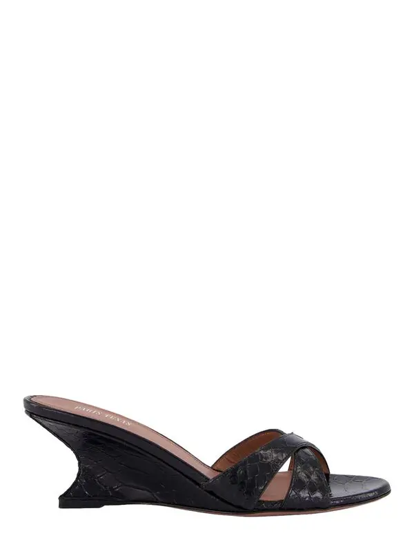 Paris Texas Nina Python Print Leather Wedge Mules - Black