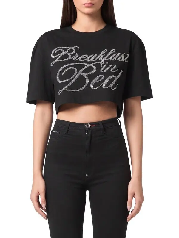 Philipp Plein Embellished Cropped T-shirt - Black