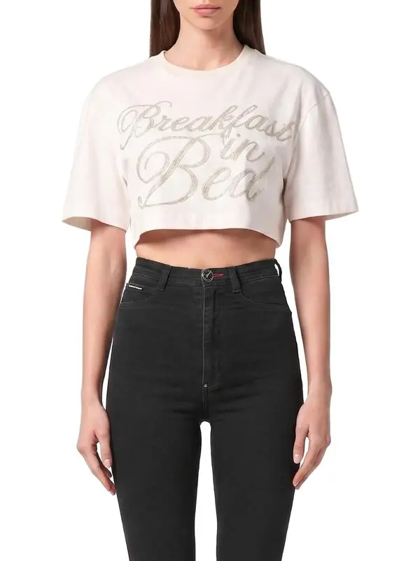 Philipp Plein Embellished Cropped T-shirt - White