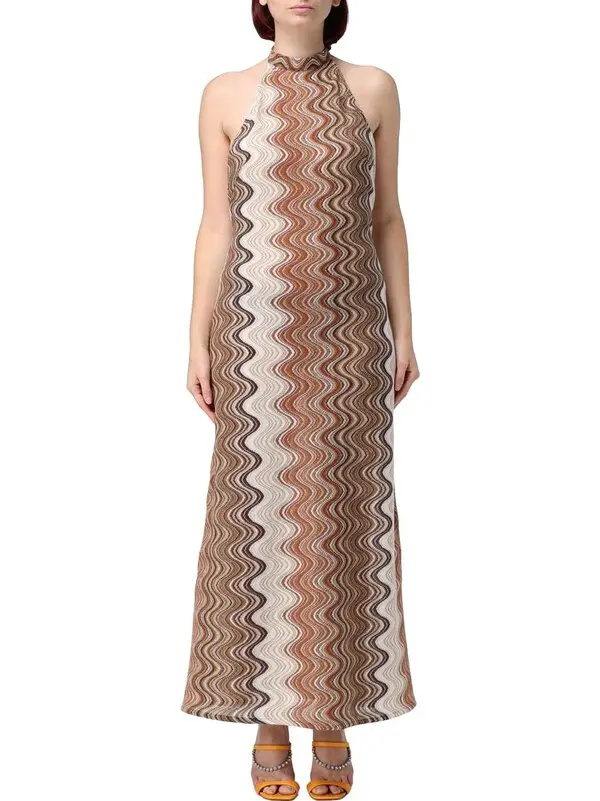 MC2 SAINT BARTH Halterneck Jersey Maxi Dress With Wave Print - Brown