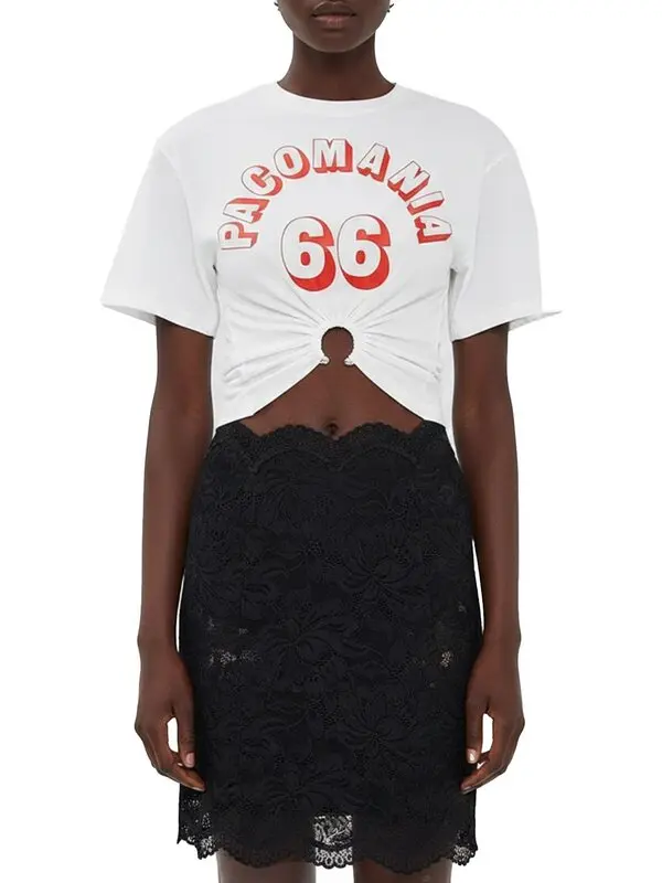 Rabanne Printed Cotton Cropped T-shirt - White