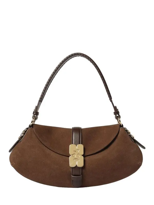 GANNI Recycled Suede Shoulder Bag - Coffee