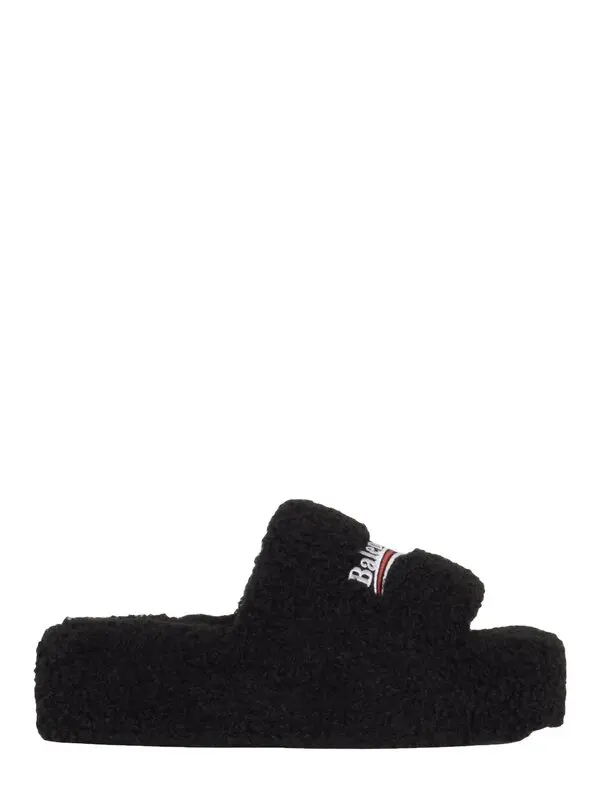 Balenciaga Shearling Lined Platform Slides - Black