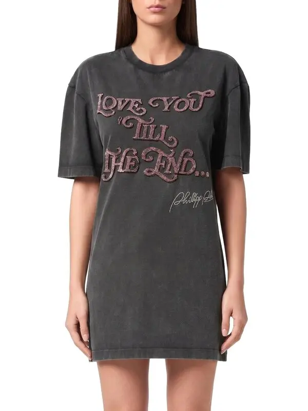 Philipp Plein Cotton Crew Neck T-shirt With Slogan - Black