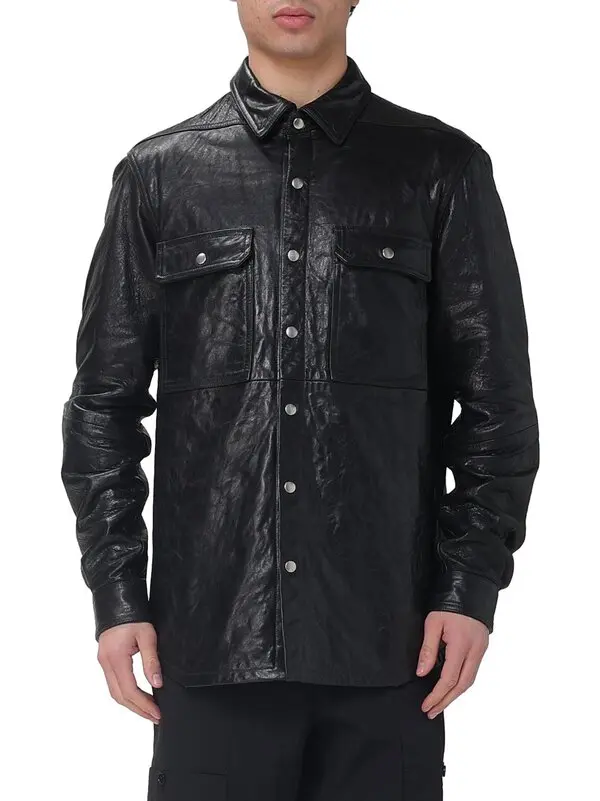 Rick Owens Crinkled Effect Leather Overshirt - Black