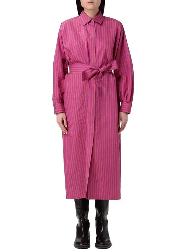 Max Mara Striped Cotton And Silk Midi Shirt Dress - Violet