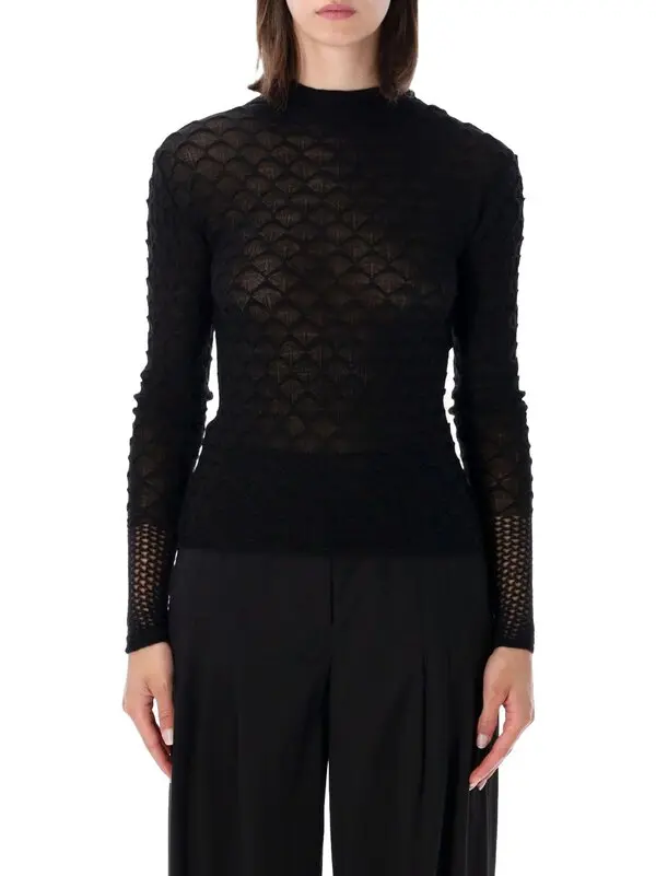LANVIN Textured Mock Neck Top - Black