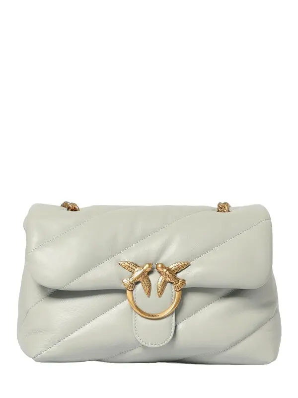 Pinko Quilted Leather Shoulder Bag With Gold Tone Clasp - Grey