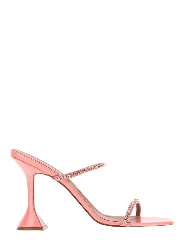 Amina Muaddi Gilda Crystal Embellished Patent Leather Mules - Peach