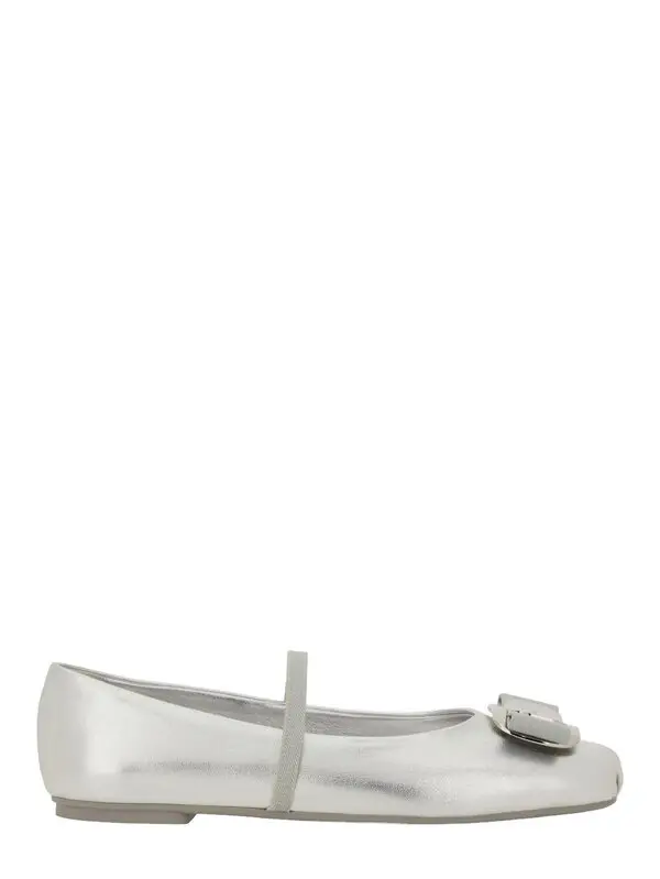 FERRAGAMO Vara Laminated Nappa Mary Jane Ballet Flats - Silver