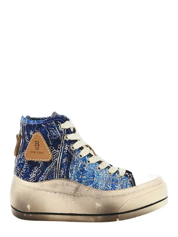 R13 Printed Silk Platform High Top Sneakers - Blue
