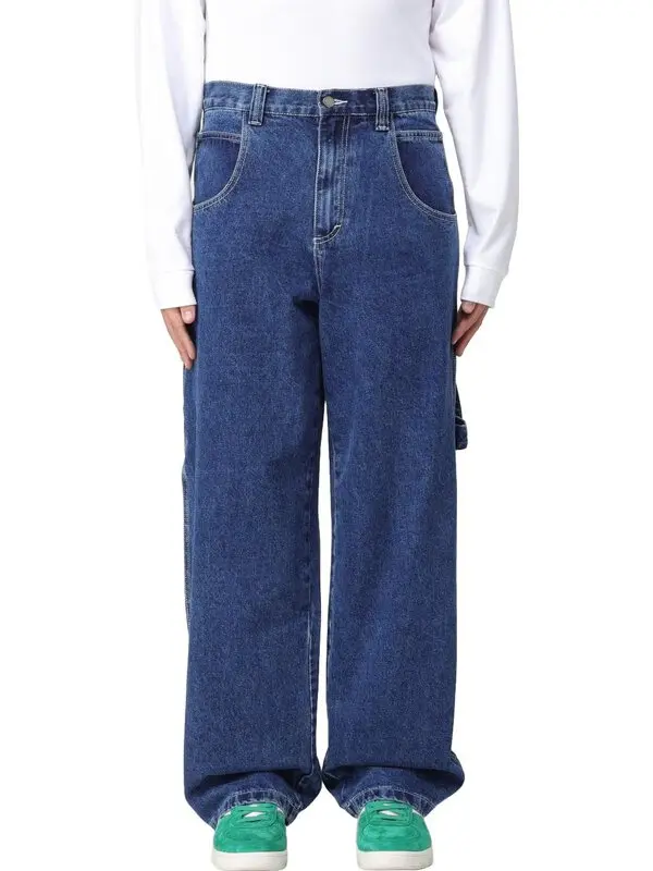 DISCLAIMER Wide Leg Denim Jeans With Graphic Detailing - Blue