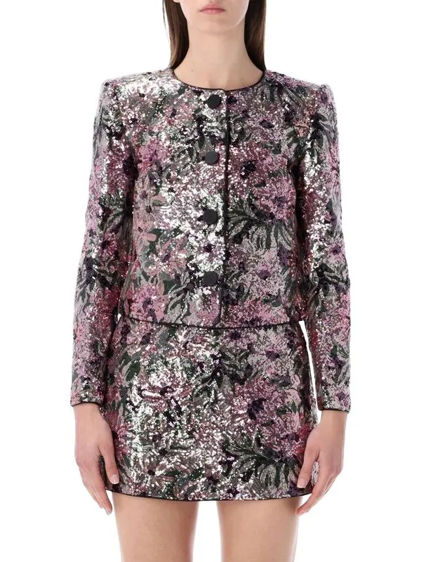 SELF-PORTRAIT Floral Sequin Blazer - Red