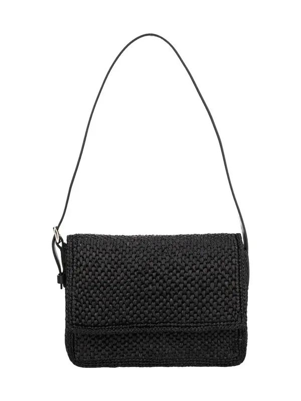 Manebí Paloma Small Shoulder Bag In Crochet Raffia With Flap And Leather Handle - Black