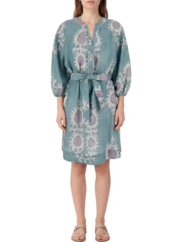 BAZAR DELUXE Printed Belted Midi Dress - Pink