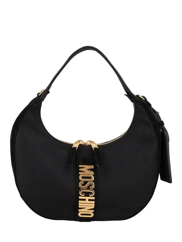 Moschino Metallic Logo Double-zip Polyester Hobo Bag - Black