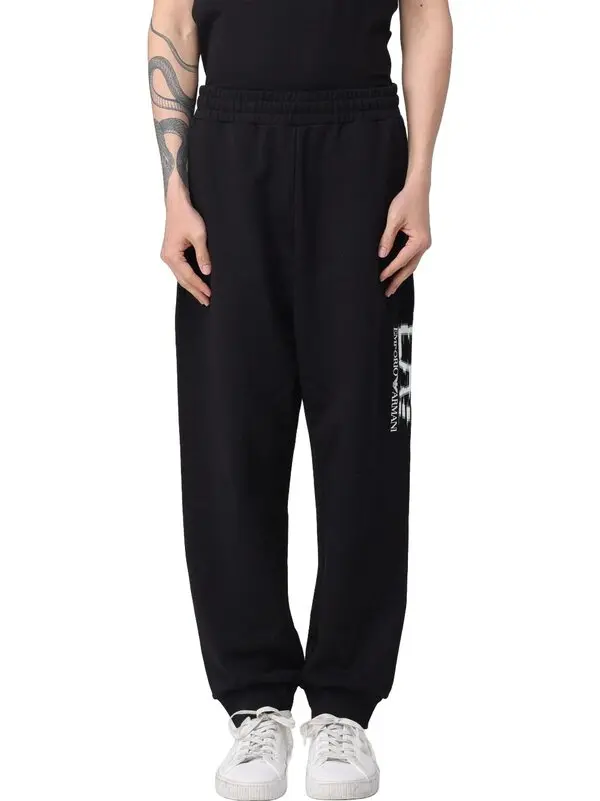 EA7 Cotton Jogging Pants With Logo - Black