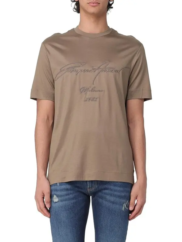 Emporio Armani T-shirt With Embroidered Logo - Brown