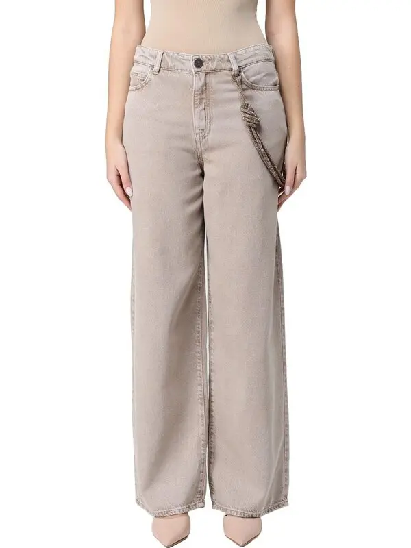 Pinko Wide-leg Cargo Jeans With Embellished Detail - Beige