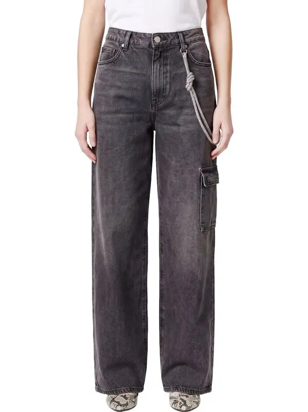 Pinko Wide-leg Cargo Jeans With Embellished Detail - Black