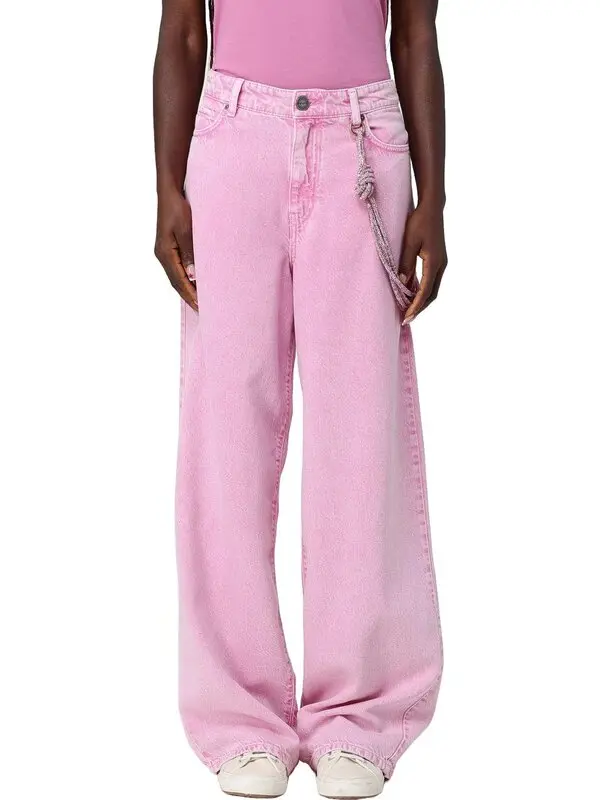 Pinko Wide-leg Cargo Jeans With Embellished Detail - Pink