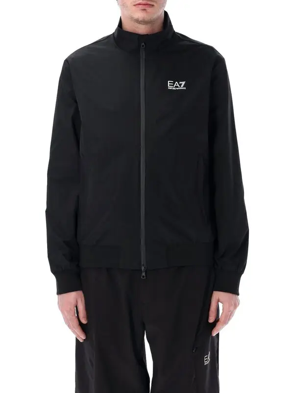 EA7 Waterproof Polyester Bomber Jacket With Logo - Black