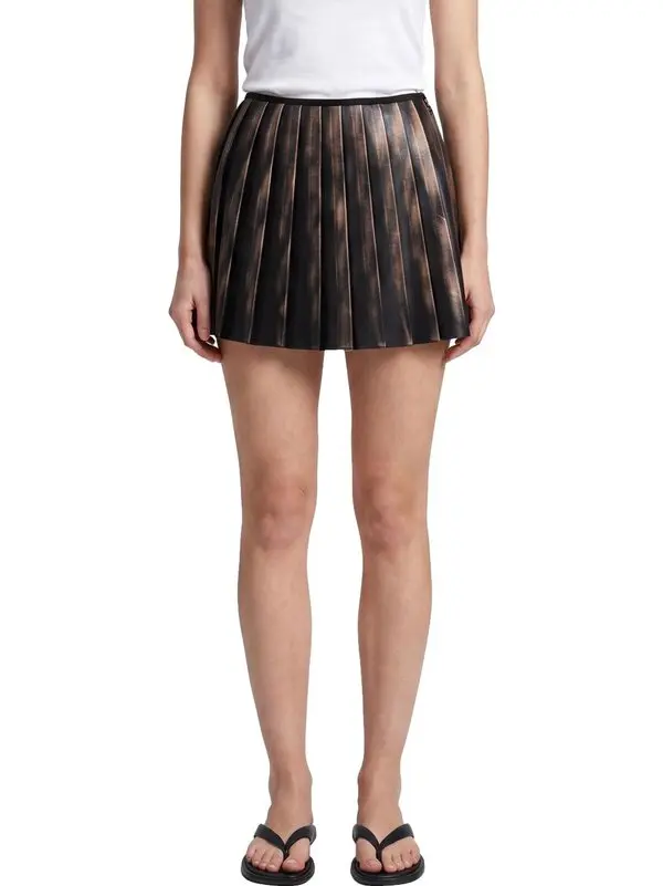 DIESEL® Faux Leather Pleated Mini Skirt With Rhinestone Embellishments - Brown