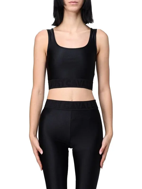 Just Cavalli Cropped Top With Logo Band - Black